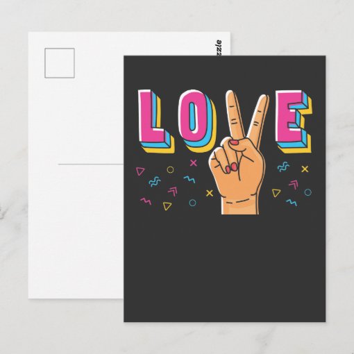 80s Love Hand Peace Sign 90s Retro Hippie Graphic Postcard | Zazzle