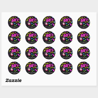 80's Party Round Sticker Tags | Zazzle