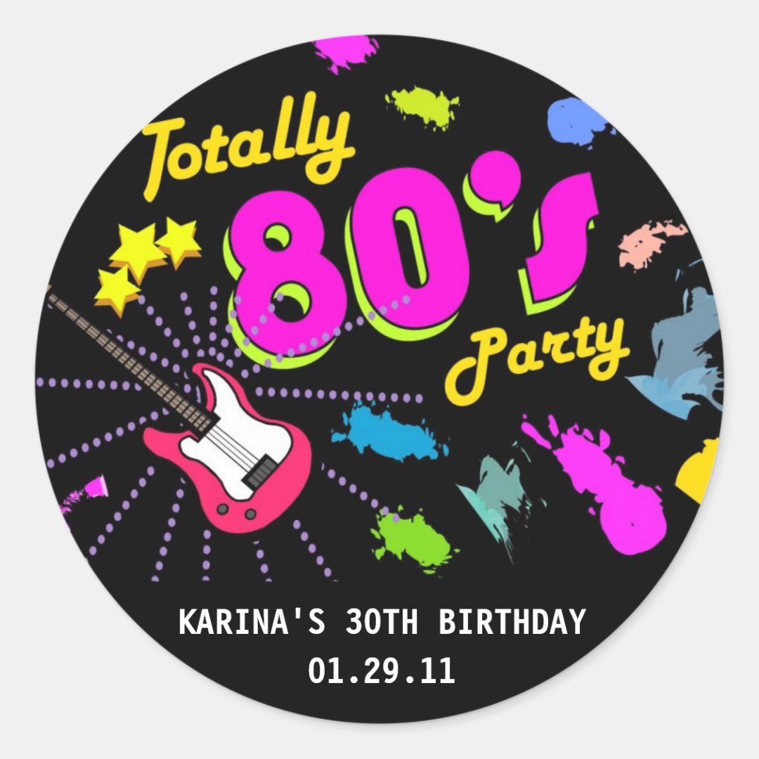 80's Party Round Sticker Tags | Zazzle