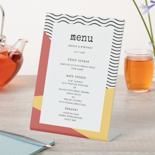 80s Pop art Memphis style menu Pedestal Sign | Zazzle