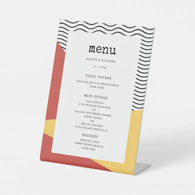 80s Pop art Memphis style menu Pedestal Sign | Zazzle