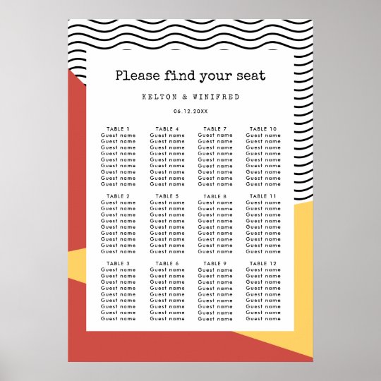 80s Pop art Memphis style seating chart | Zazzle.com