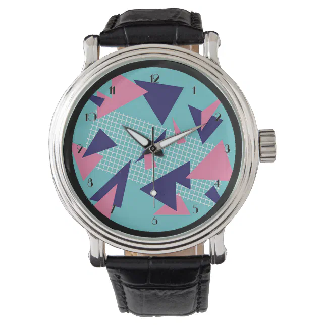 80's Retro Abstract Triangles Pattern Wrist Watch | Zazzle