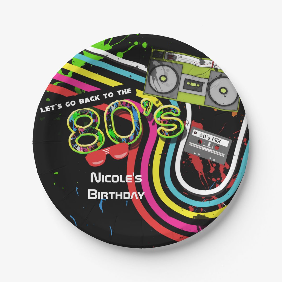 80's Retro Fun Birthday Party Splatter Plates | Zazzle