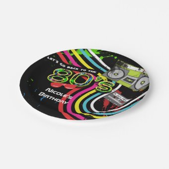 80's Retro Fun Birthday Party Splatter Plates | Zazzle