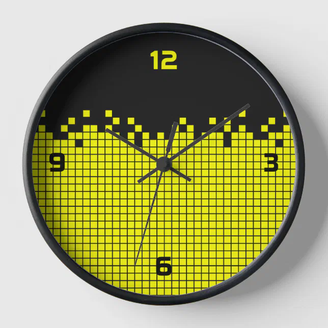 80s Retro Gamer Geek Yellow Pixels Clock | Zazzle
