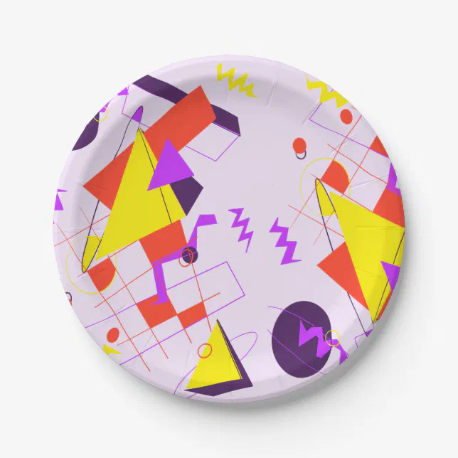 80s Retro Geometric Birthday Party Plate | Zazzle