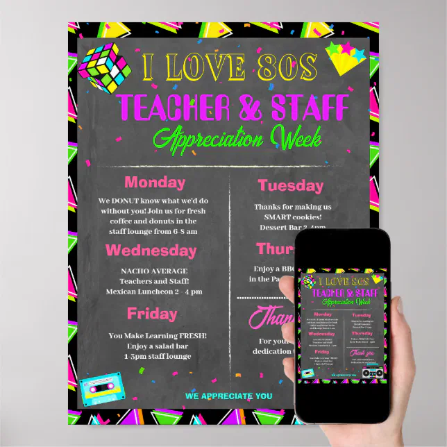 80s Teacher Staff Appreciation week template Poster | Zazzle