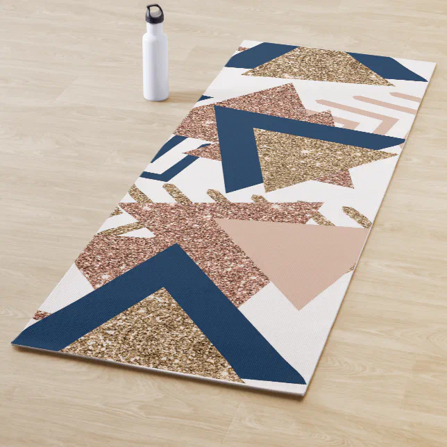 80s Trendy Abstract | Navy and Rose Gold Pattern Yoga Mat | Zazzle