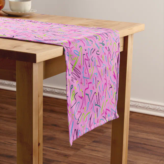 80s Vintage Print in Pink Short Table Runner | Zazzle