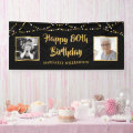 80th Birthday 2 Photo Black Gold Lights Banner | Zazzle