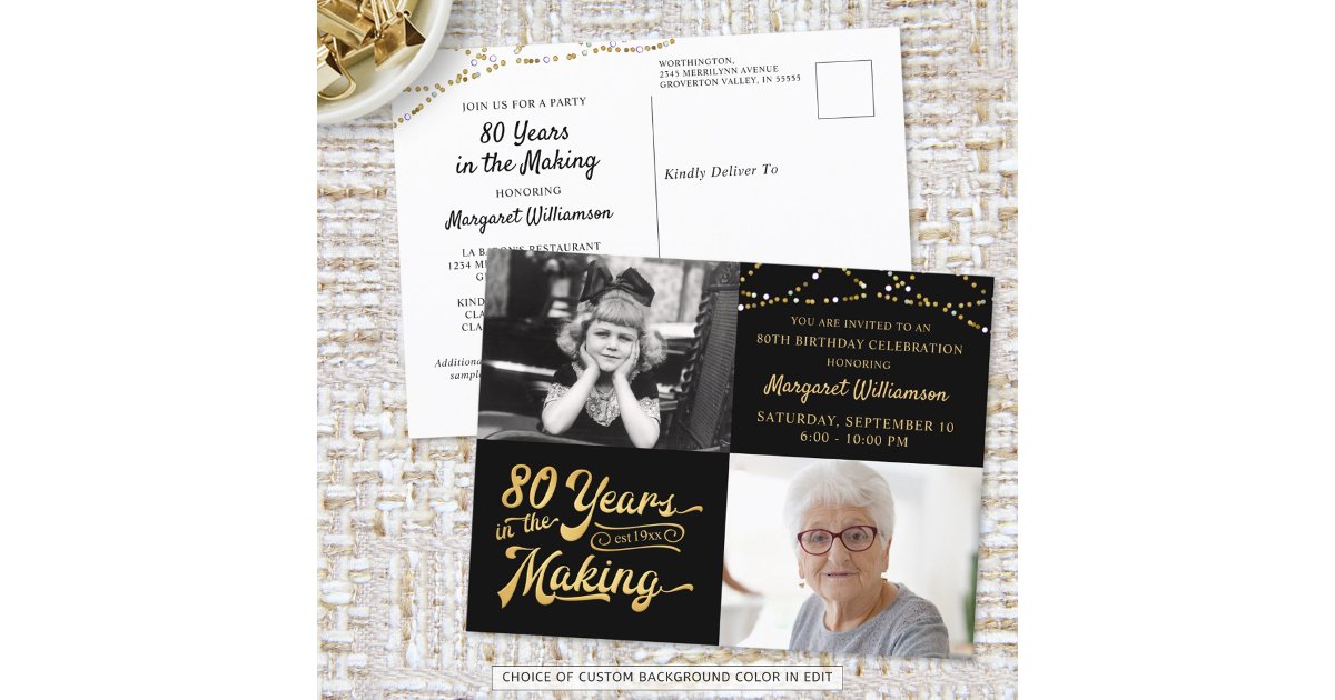 80th Birthday 2 Photos Retro Years in the Making Postcard | Zazzle