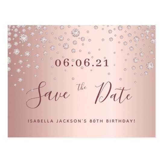 80th-birthday-80-rose-gold-diamonds-save-the-date-postcard-zazzle
