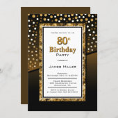 80th Birthday Black and Gold Invitation | Zazzle
