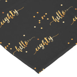 80th birthday black gold hello 80 typography short table runner | Zazzle