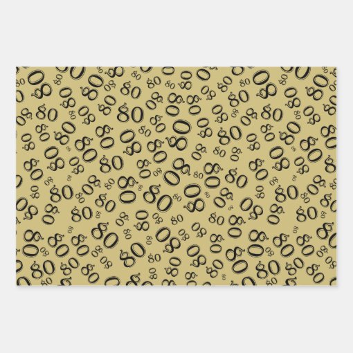 80th Birthday Black & Gold Number Pattern 80 Wrapping Paper Sheets | Zazzle