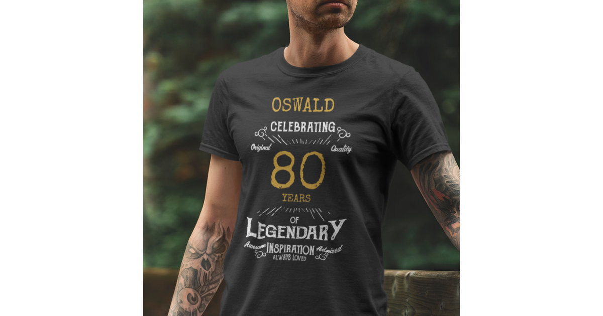 80th Birthday Black White Gold Mens T-Shirt | Zazzle