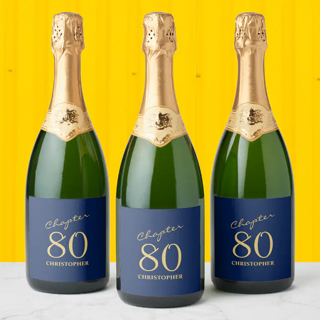 80th Birthday Blue Gold Chapter 80 Sparkling Wine Label | Zazzle