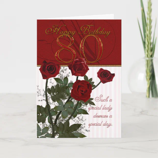 80th Birthday Card With Roses | Zazzle