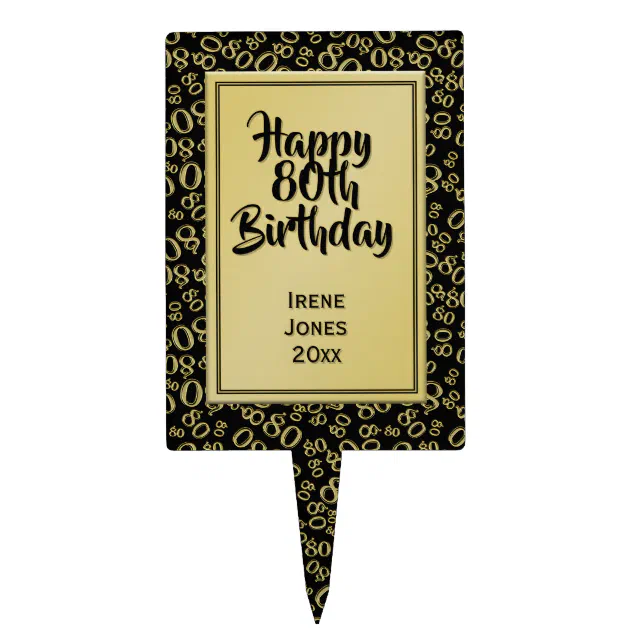 80th Birthday Cool Number Pattern Gold and Black Cake Topper | Zazzle