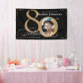 80th Birthday Elegant Gold Calligraphy Black Photo Banner | Zazzle