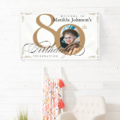 80th Birthday Elegant Gold White Calligraphy Photo Banner | Zazzle