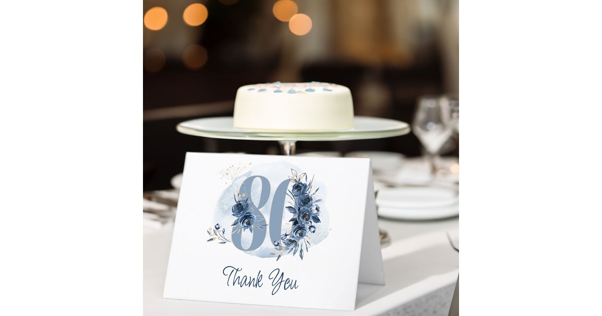 80th Birthday Floral Number Coastal Blue Thank You Card | Zazzle