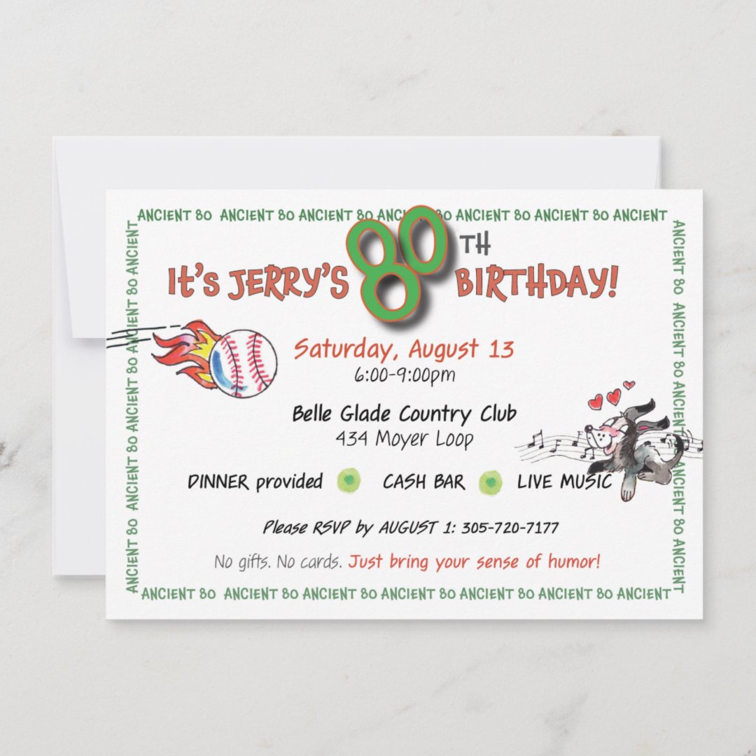 80th Birthday Funny Custom Caricature Invitation | Zazzle