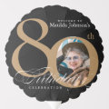 80th Birthday Gold Black Calligraphy Custom Photo Balloon | Zazzle