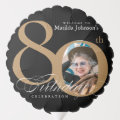 80th Birthday Gold Black Calligraphy Custom Photo Balloon | Zazzle