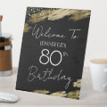 80th Birthday Gold Black Welcome Pedestal Sign | Zazzle