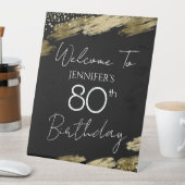 80th Birthday Gold Black Welcome Pedestal Sign | Zazzle