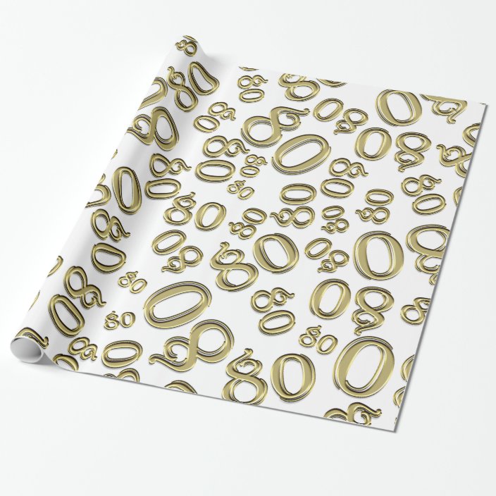 80th Birthday Gold/White number 80 Pattern (L) Wrapping Paper | Zazzle.com