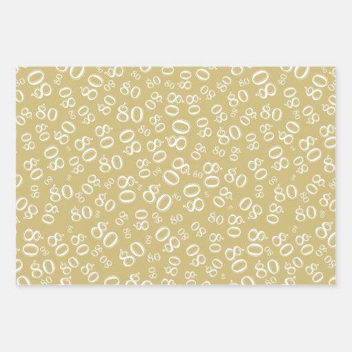 80th Birthday Gold & White Number Pattern 80 Wrapping Paper Sheets | Zazzle