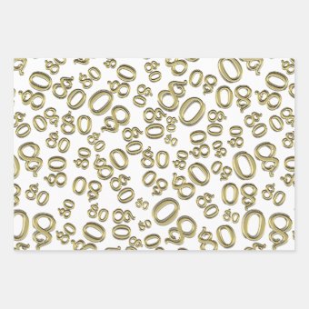 80th Birthday Gold & White Number Pattern 80 Wrapping Paper Sheets | Zazzle