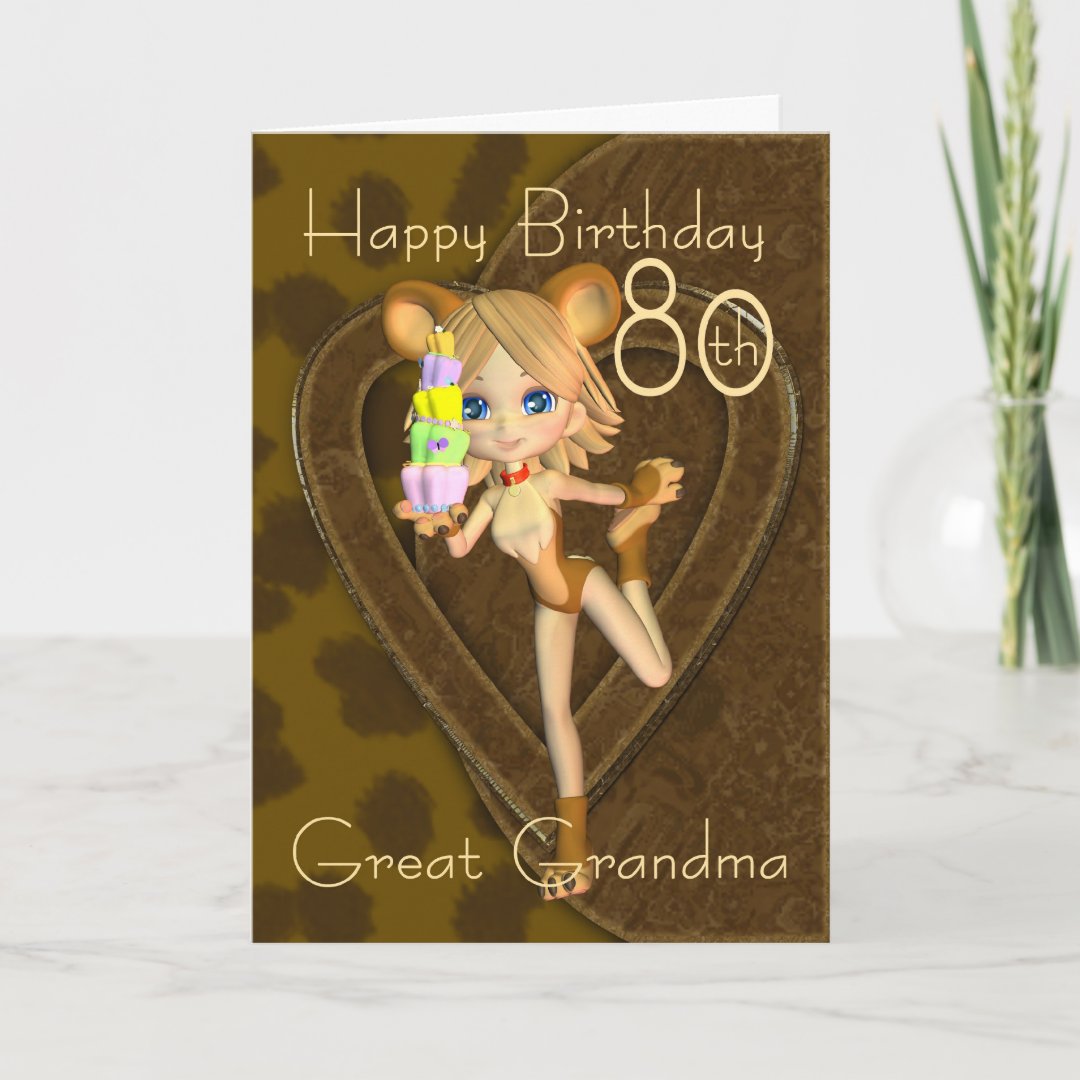 80th Birthday Great Grandma Cutie Pie Animal Colle Card | Zazzle