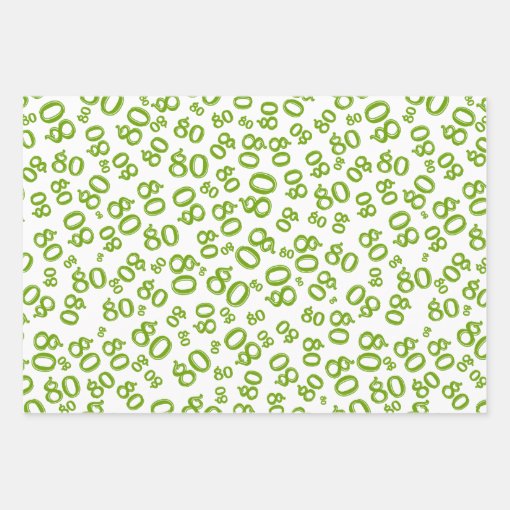 80th Birthday Green & White Number Pattern 80 Wrapping Paper Sheets ...