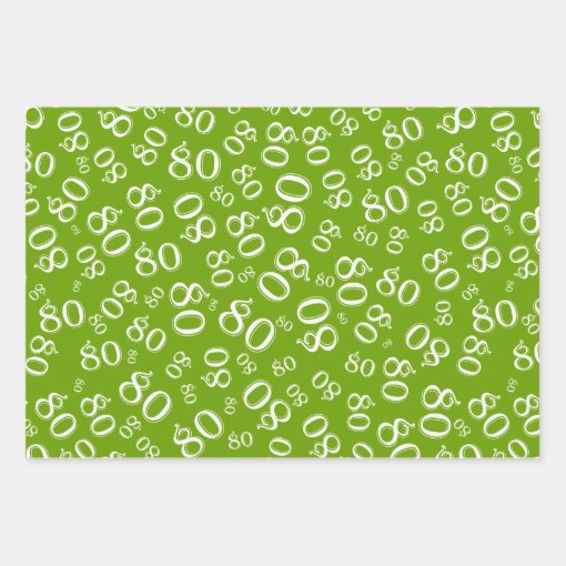 80th Birthday Green & White Number Pattern 80 Wrapping Paper Sheets ...