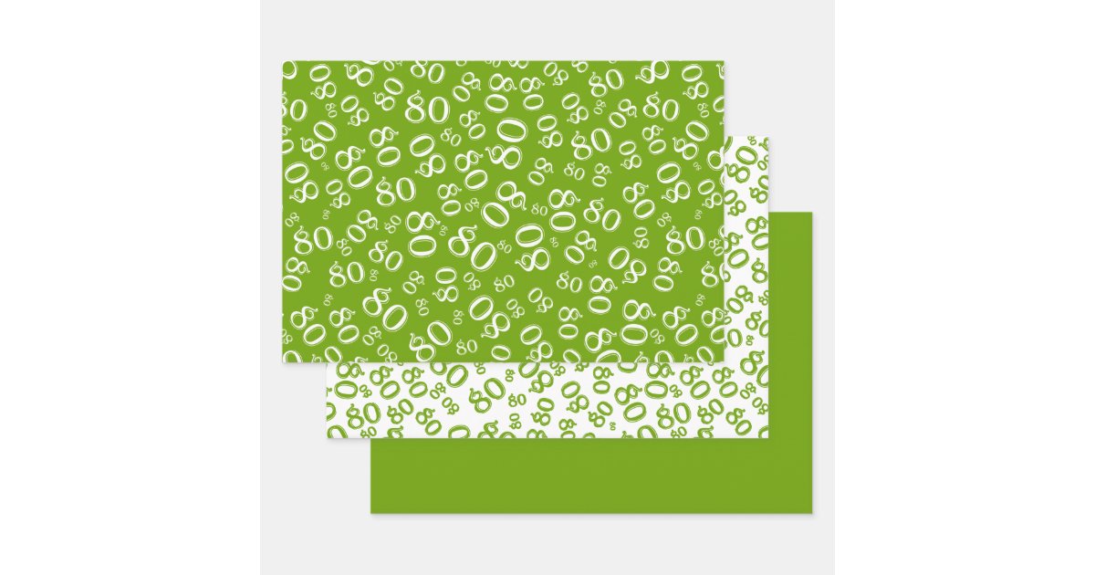 80th Birthday Green & White Number Pattern 80 Wrapping Paper Sheets ...