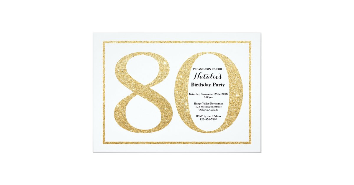 80th Birthday Invitation Gold Glitter | Zazzle.com