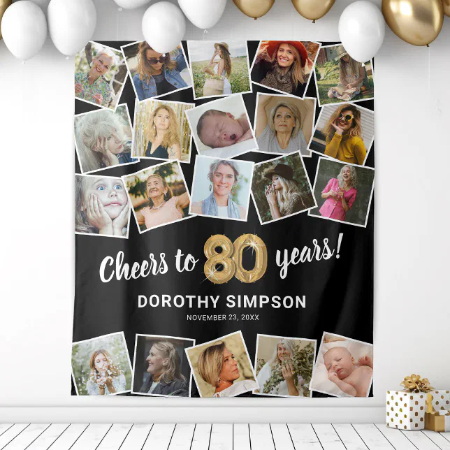 80th Birthday Multi Photo Backdrop | Zazzle