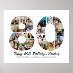 80th Birthday Number 80 Photo Collage Anniversary Poster | Zazzle