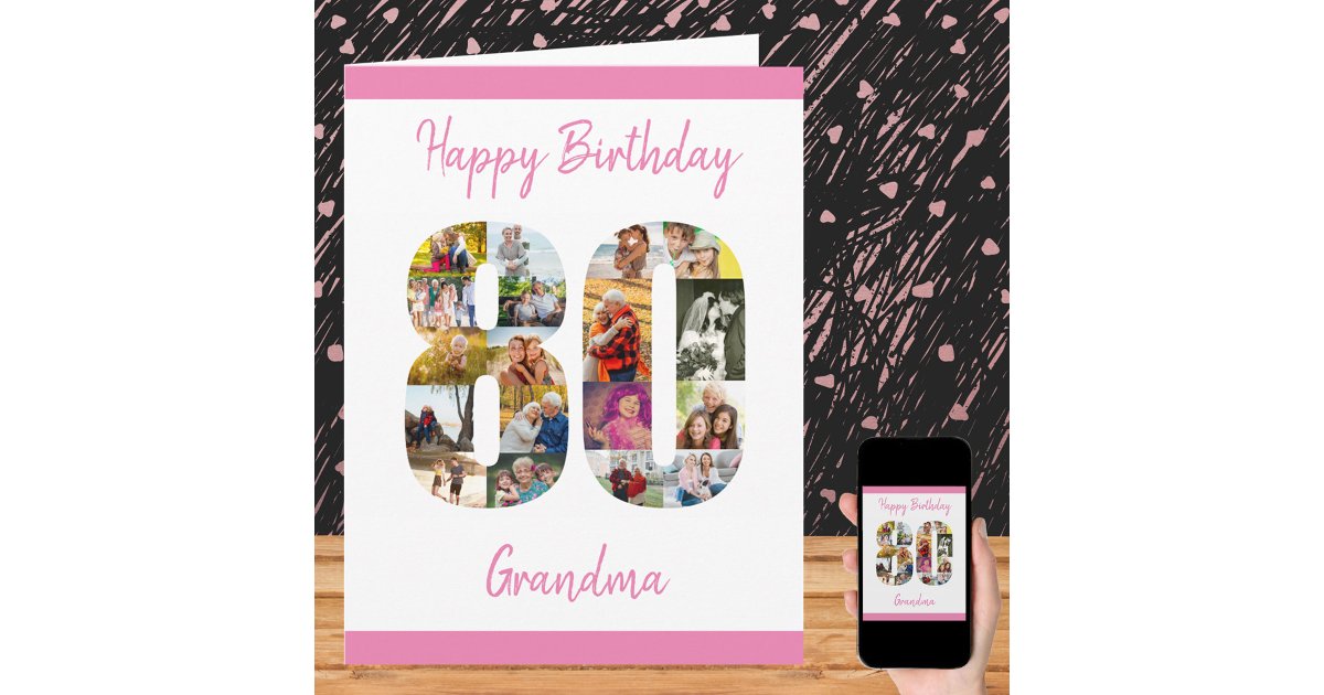 80th Birthday Number 80 Photo Collage Big Custom Card | Zazzle