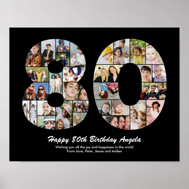 80th Birthday Number 80 Photo Collage Gift Poster | Zazzle
