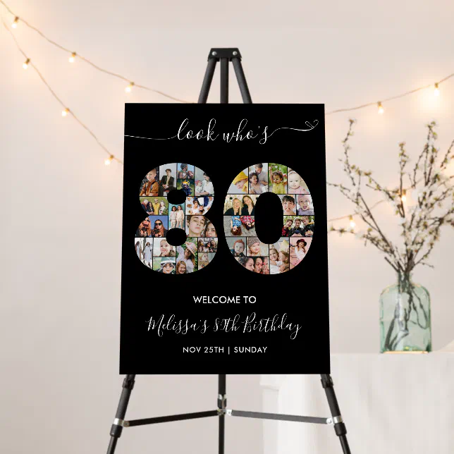 80th Birthday Number 80 Photo Collage Welcome Foam Board | Zazzle