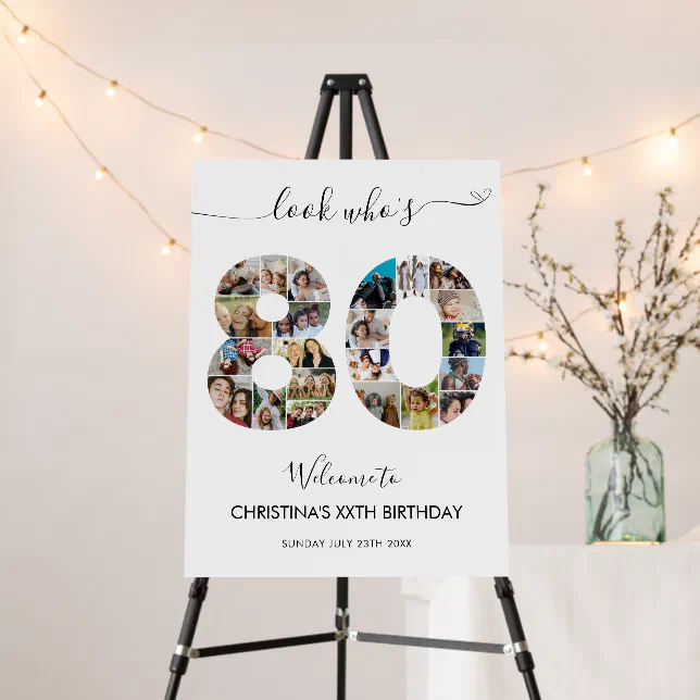 80th Birthday Number 80 Photo Collage Welcome Foam Board | Zazzle