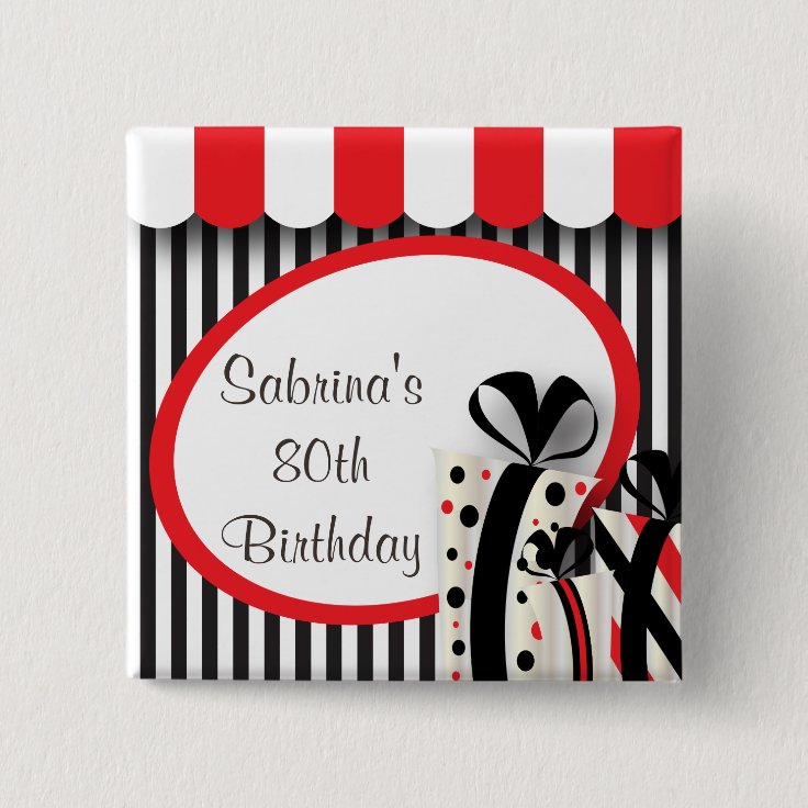80th Birthday Party | DIY Text | Red Button | Zazzle