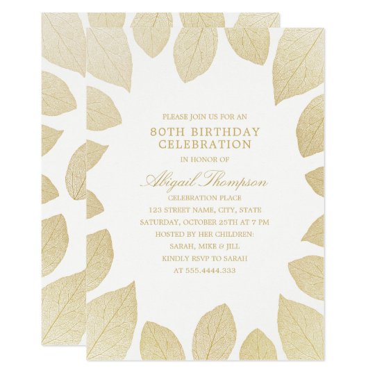 80th Birthday Party Elegant Gold Leaves Invitation | Zazzle.com