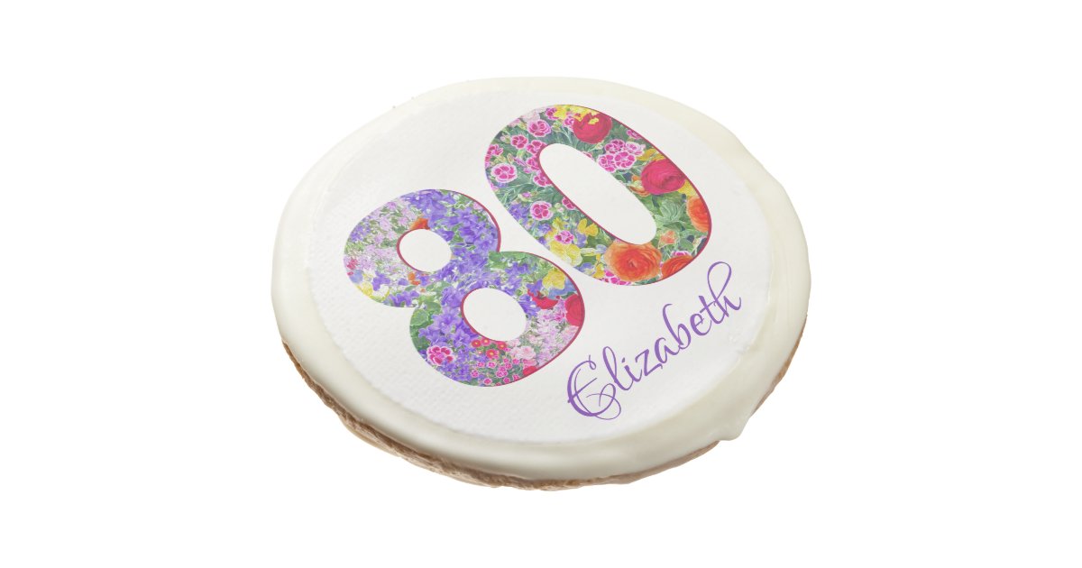 80th birthday party floral colorful Sugar Cookies | Zazzle