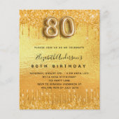 80th birthday party gold glitter budget invitation flyer | Zazzle